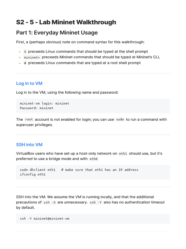 S2 - 5 - Lab Mininet Walkthrough | PDF | Command Line Interface | Secure Shell