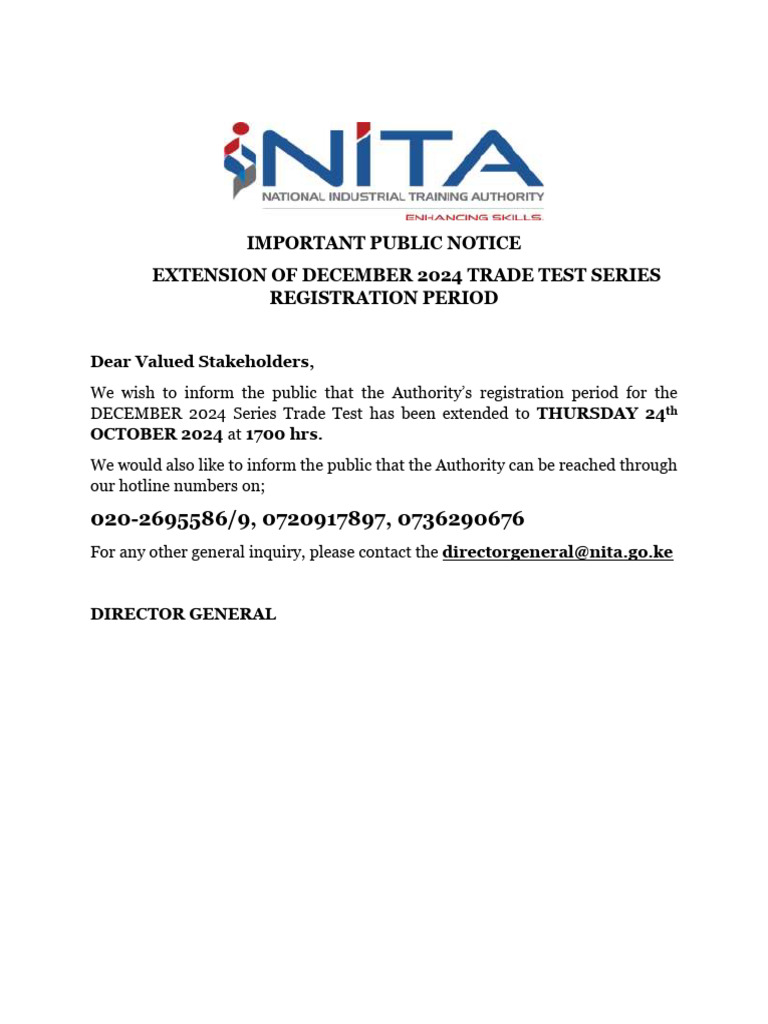 Public Notice - Extension of Registration Period For December 2024 ...