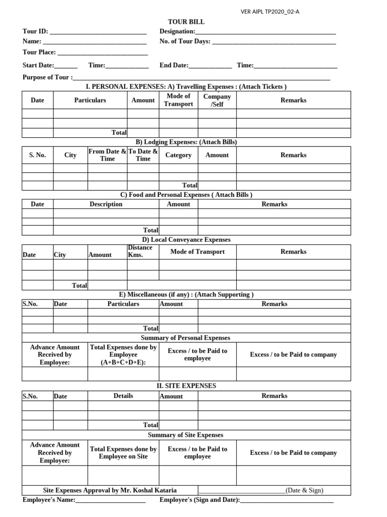 Tour Expense Report Template | PDF