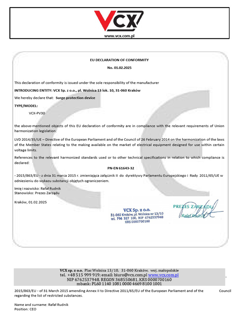 DZ - NR 01.02.2025 Ochronniki VCX DC PV30 - EN | PDF