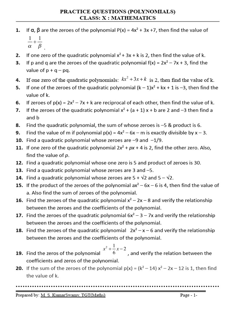 Maths Polynomials - 2 | PDF