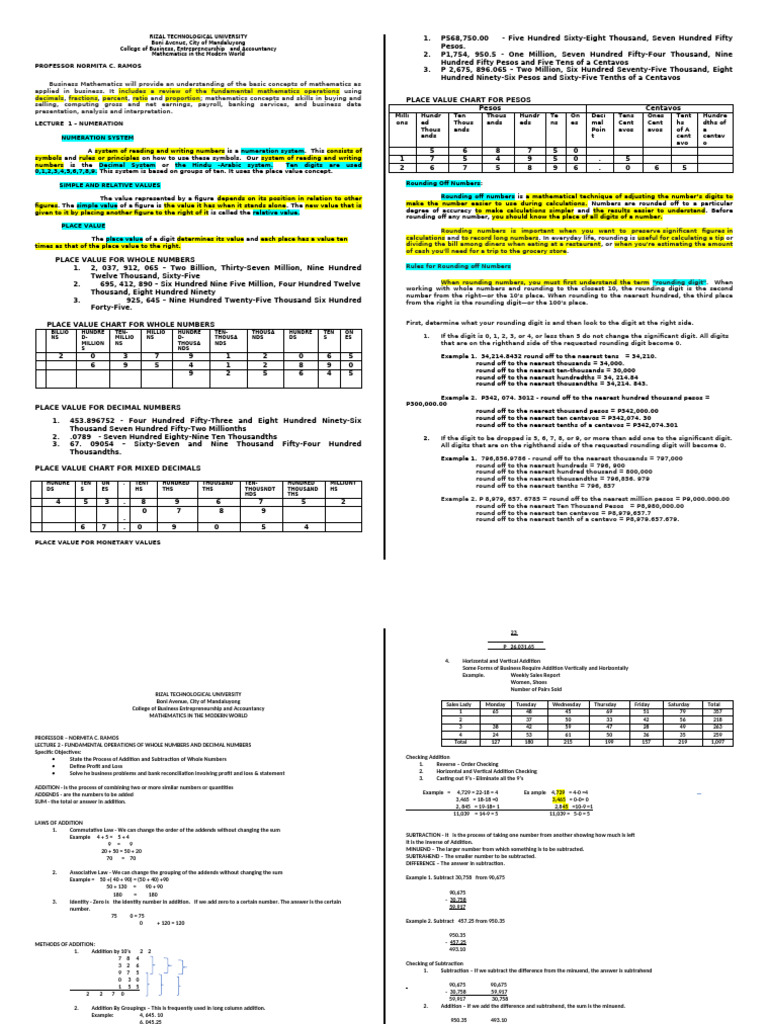 Lecture 1 - 2ND Sem 2025 - Mathematics in The Modern World - Numeration System | PDF ...