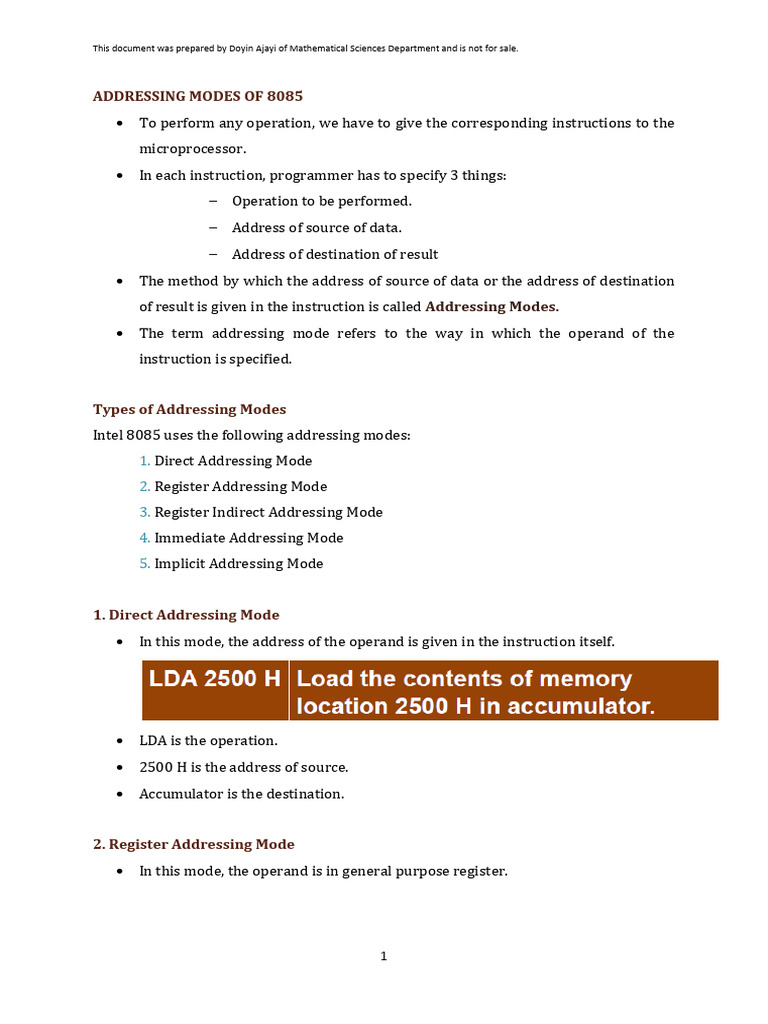 8085 Microprocessor Addressing Modes | PDF