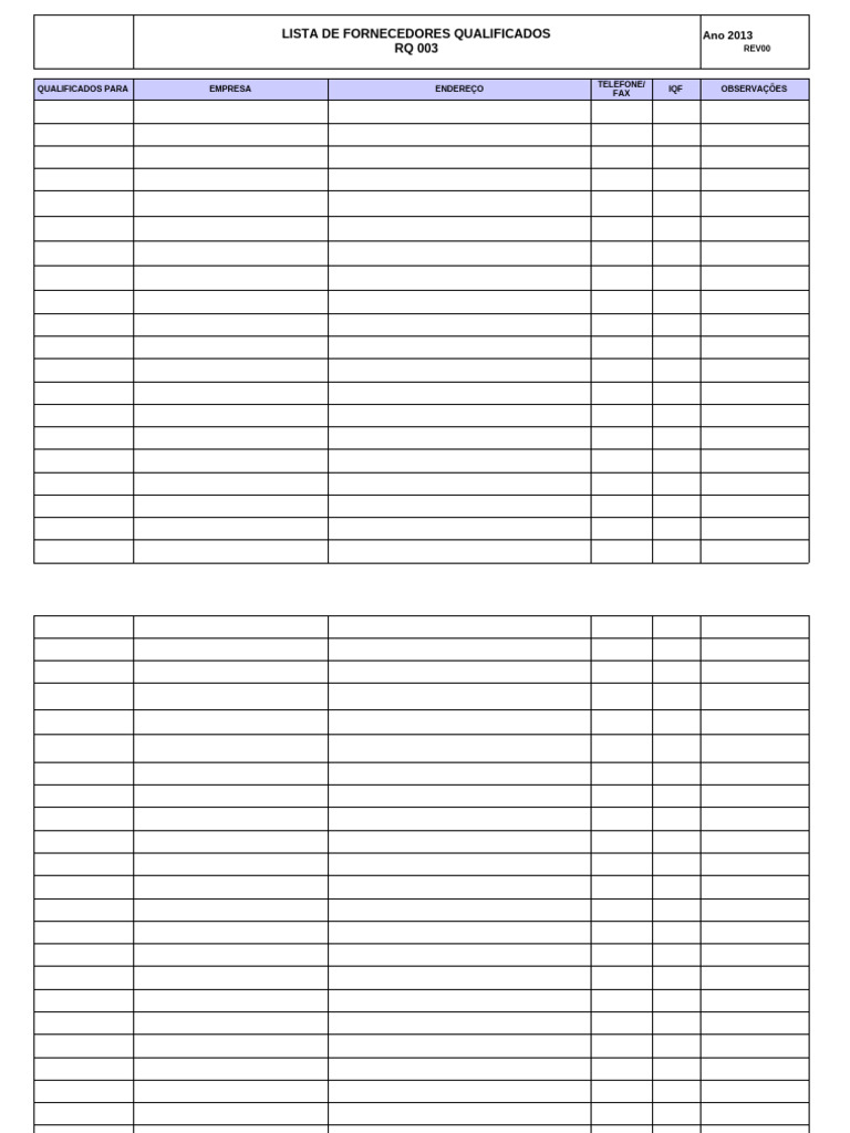 Cópia de RQ 003 - Lista de Fornecedores Qualificados | PDF