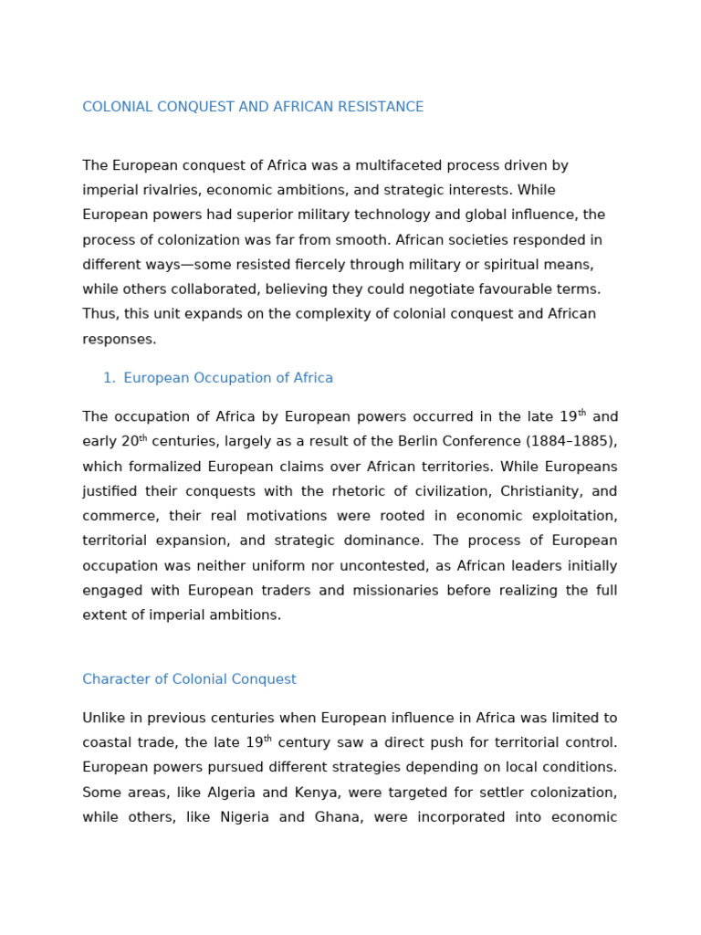 Colonial Conquest and African Resistance - 072707 | PDF | Colonialism ...