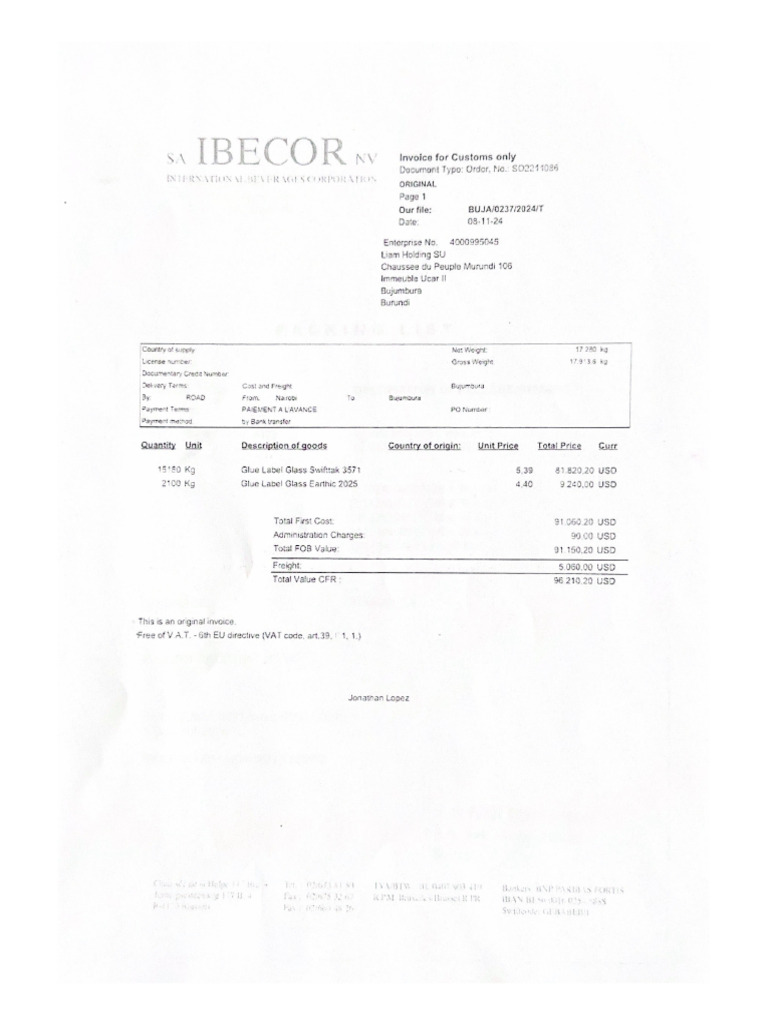 Invoice For Customs Only | PDF