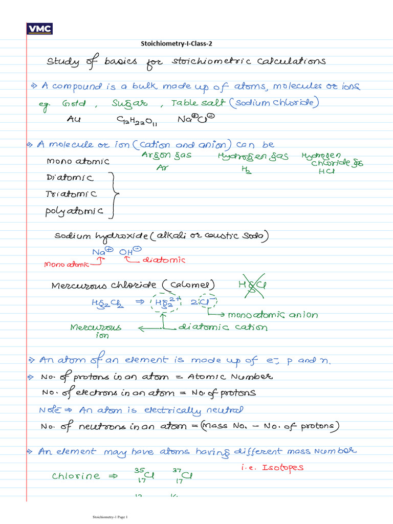 Stoichiometry Live Class-2 Teacher Notes | PDF