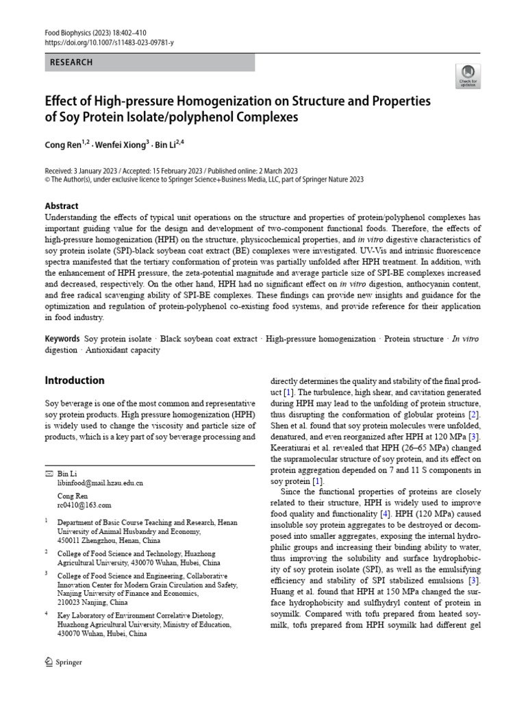 Effect of High-pressure Homogenization on Structure and Properties ...