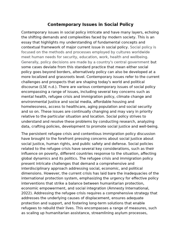 Key Contemporary Social Policy Issues | PDF | Refugee | United Nations ...