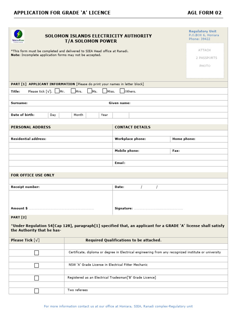 Grade A Electrical License Application | PDF