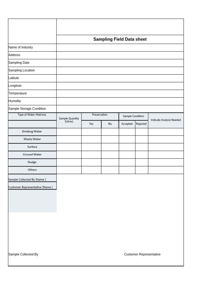 Sampling Data Sheet Pdf
