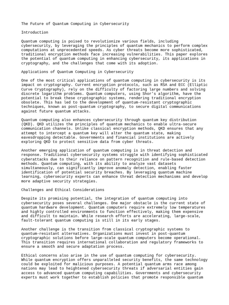 The Future of Quantum Computing in Cybersecurity | PDF | Quantum Computing | Security