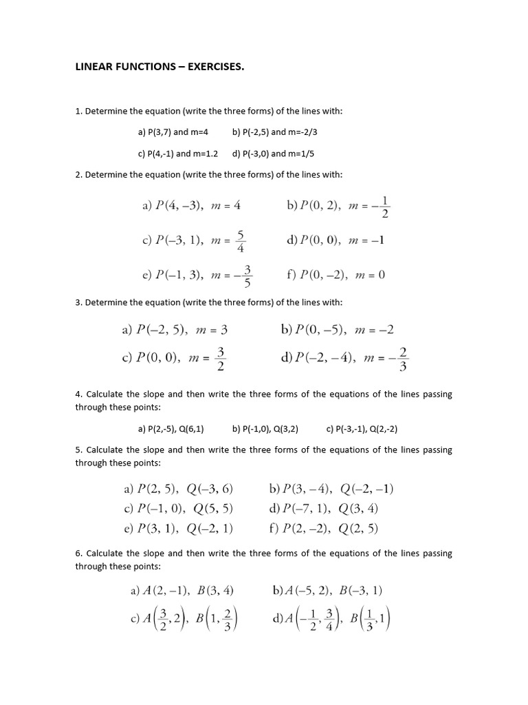 Exercises Linear and Quadratic functions | PDF | Equations | Mathematical Objects