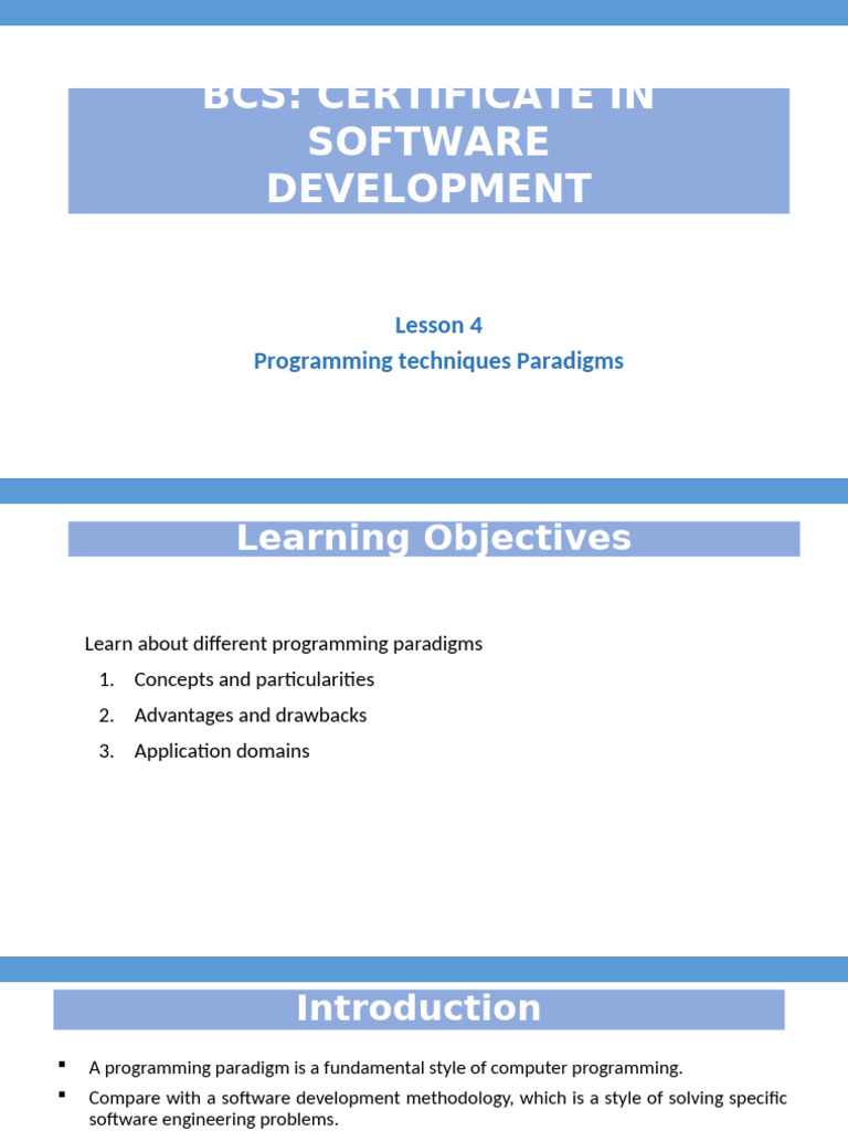 Lesson 4 Programming Techniques Paradigms | PDF | Functional Programming | Scripting Language