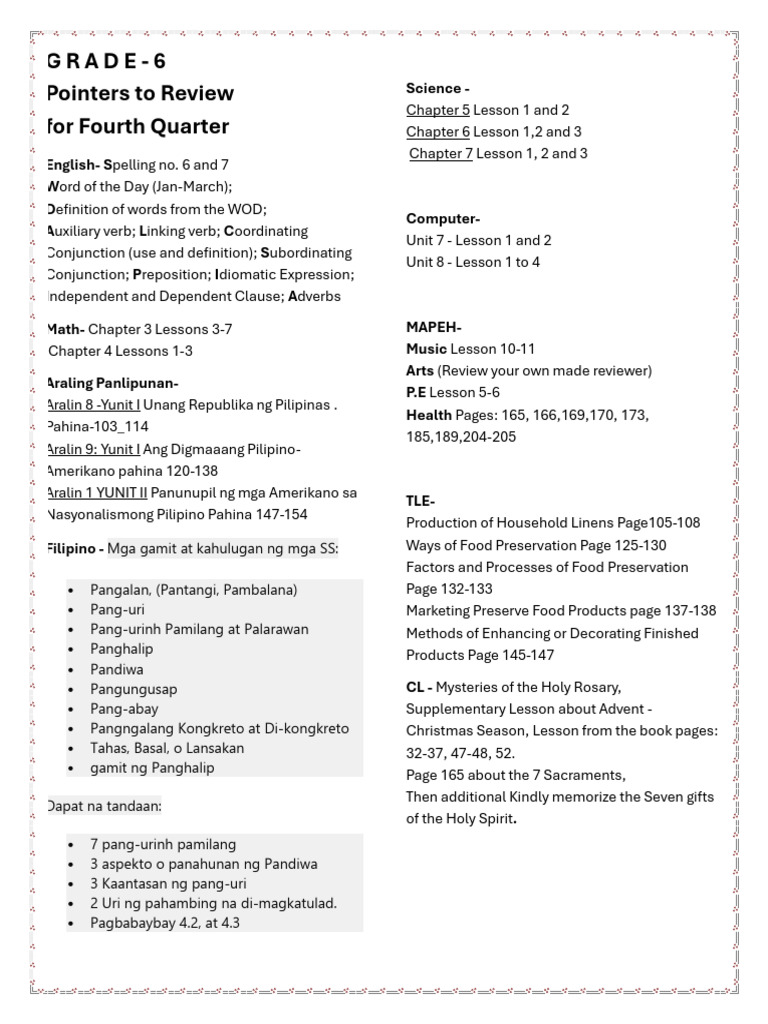 PDF Grade 6 - Pointers To Review | PDF | Semantics | Syntax