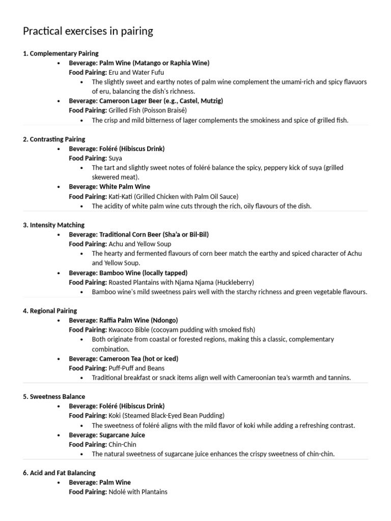 Practical Exercises On Pairing | PDF | Drink | Taste