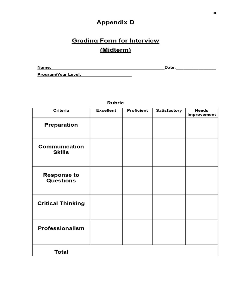 Appendix D Grading Form For Interview | PDF