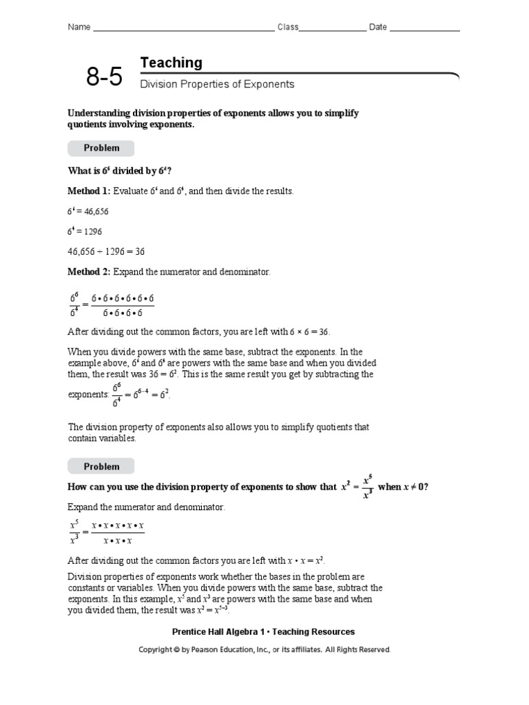 Division Properties of Exponents Explained | PDF