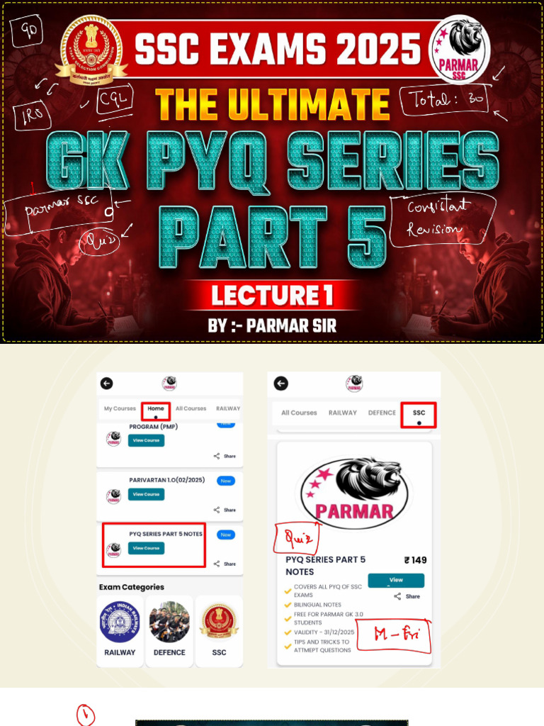 SSC GK Pyq Part - 5 Lecture 1 Parmar SSC | PDF