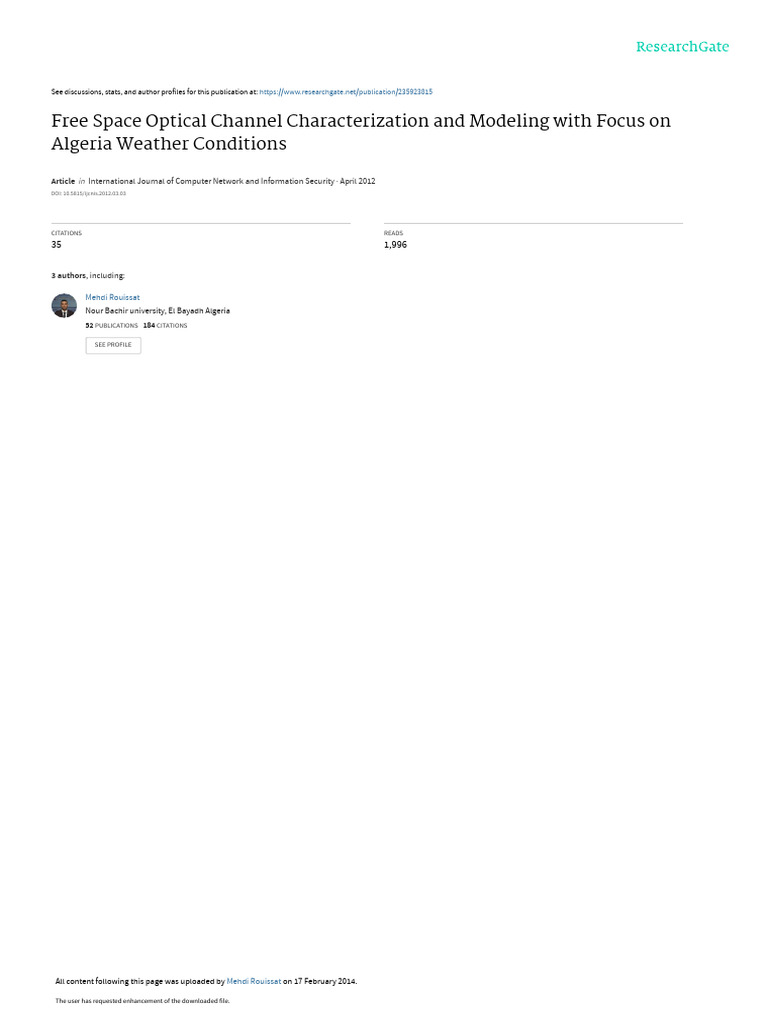 Free Space Optical Channel Characterization and Mo | PDF | Attenuation ...