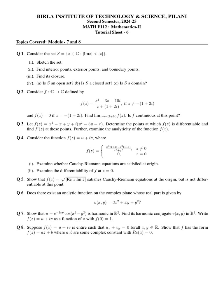 Tutorial Sheet 6 | PDF