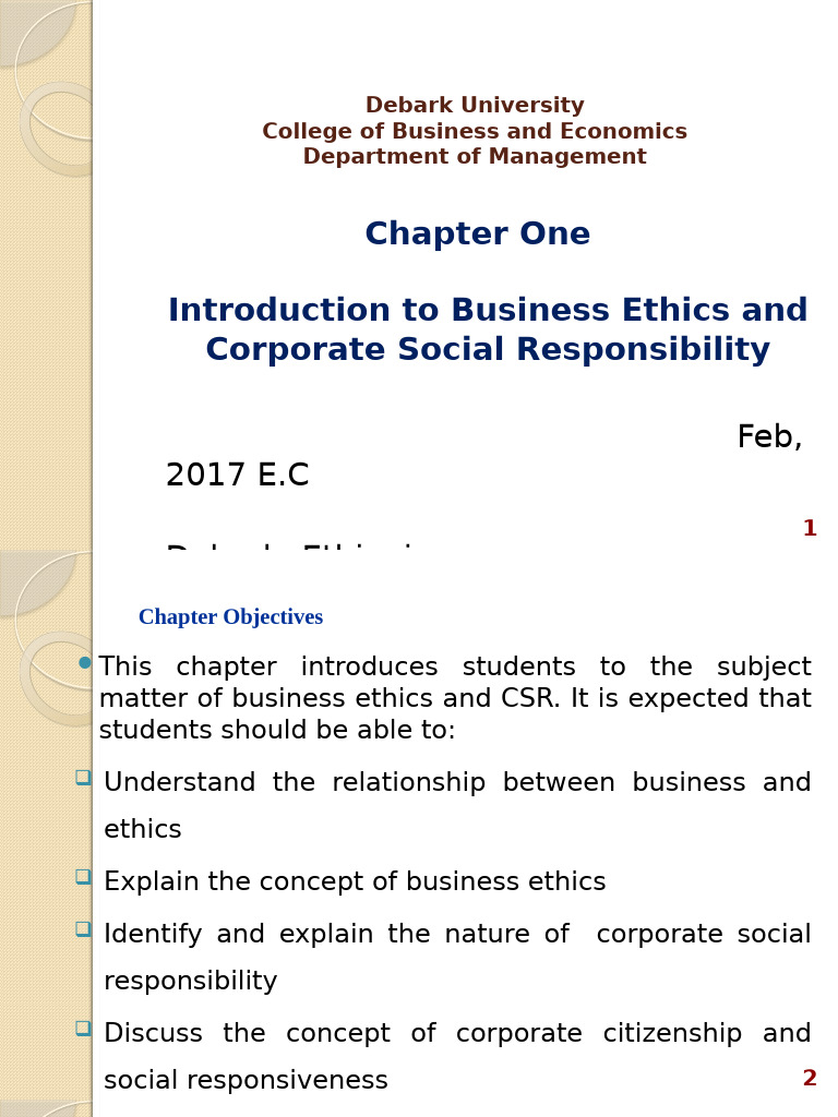 Chapter 1 Business Ethics &CSR | PDF | Corporate Social Responsibility ...
