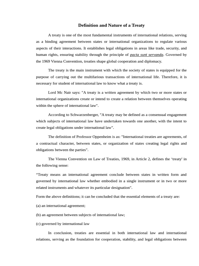 Definition and Nature of A Treaty | PDF