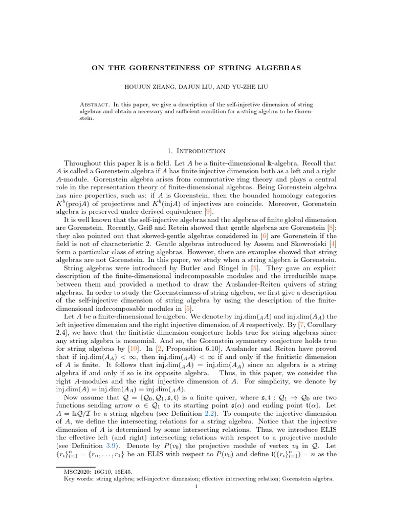 On The Gorensteiness of String Algebras2504.00089v1 | PDF | Abstract ...