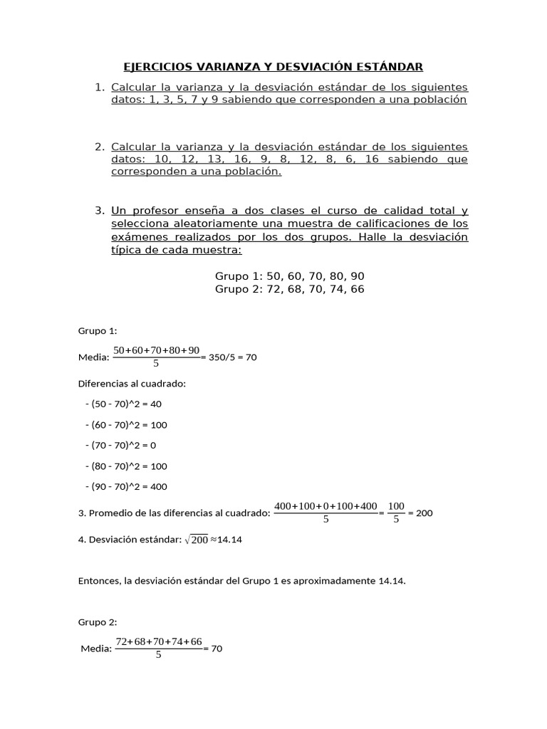 Ejercicios Varianza y Desviación Estándar | PDF