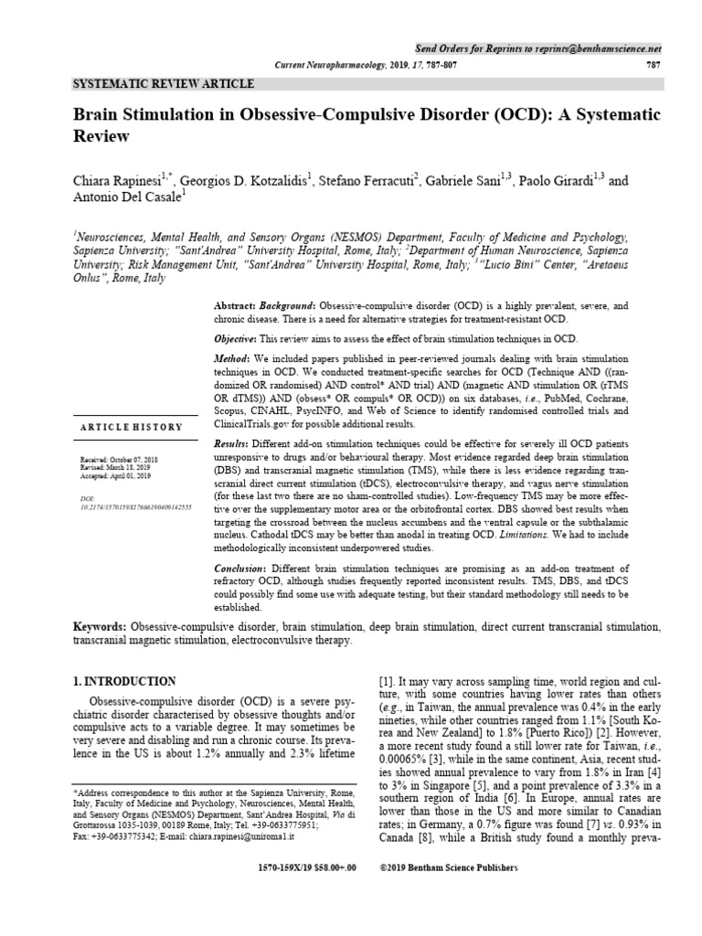 Brain Stimulation in Obsessive-Compulsive Disorder | PDF | Obsessive–Compulsive Disorder | Deep ...