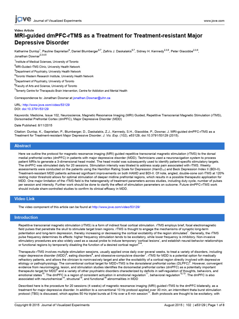 MRI-guided dmPFC-rTMS as a Treatment for Treatment-resistant Major ...