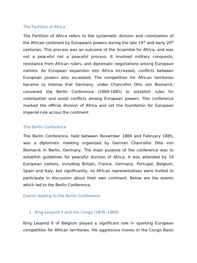 The Berlin Conference and Africa's Division | PDF | German Empire ...