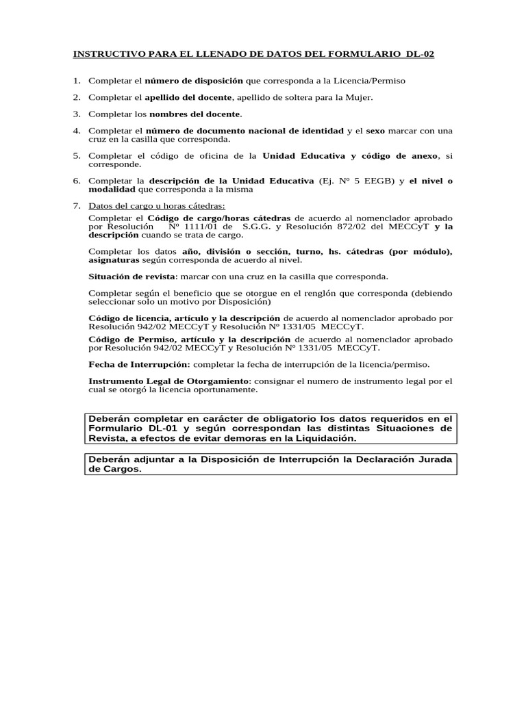 31-Instructivo Para El Llenado Del Form DL-02 | PDF