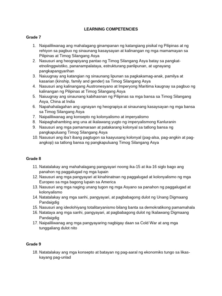 Learning Competency | PDF
