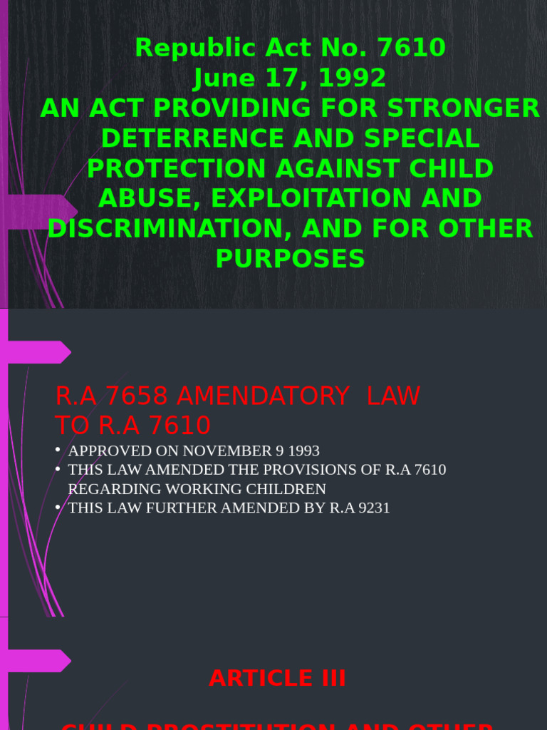Child Protection Law: RA 7610 Overview | PDF | Prostitution | Human ...