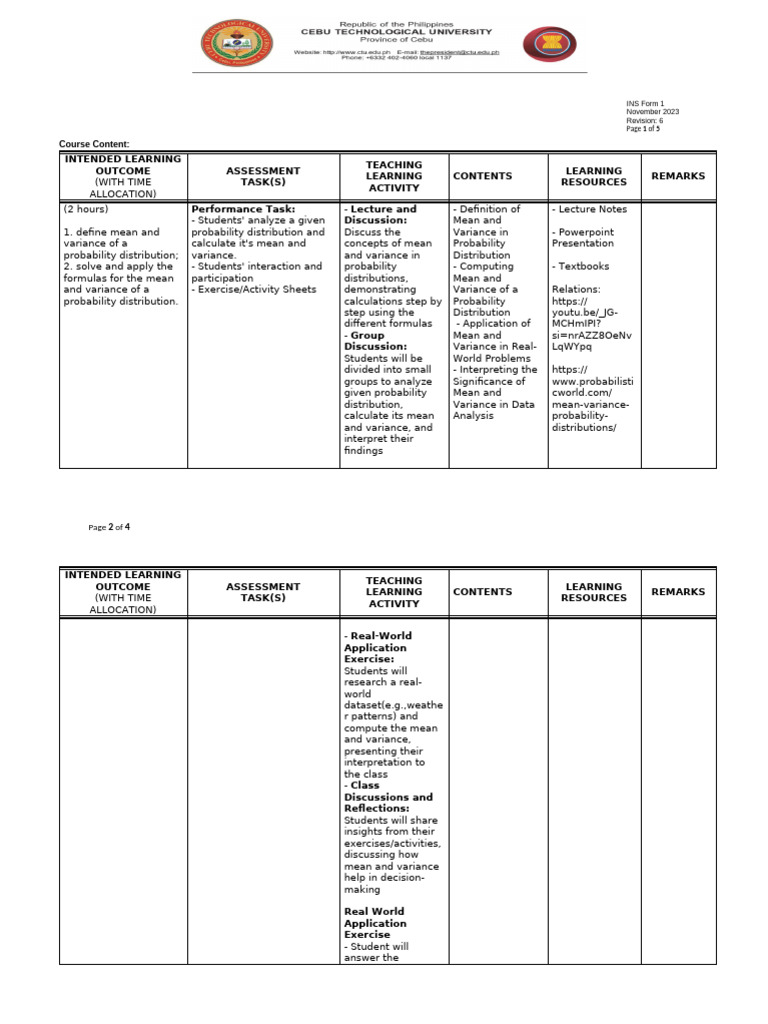 Mean and Variance in Probability Distributions | PDF | Probability | Mean