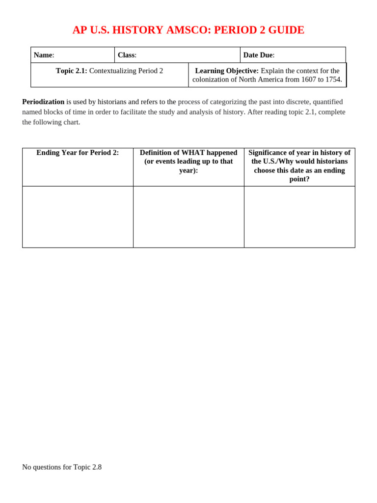Amsco Unit 2 2021 Reading Guide | PDF | Slavery | European Colonization ...