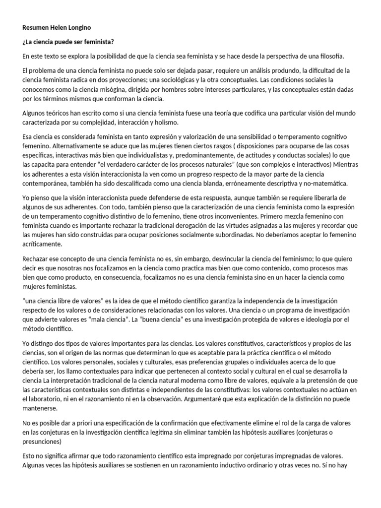 Resumen Helen Longino | PDF | Método científico | Science