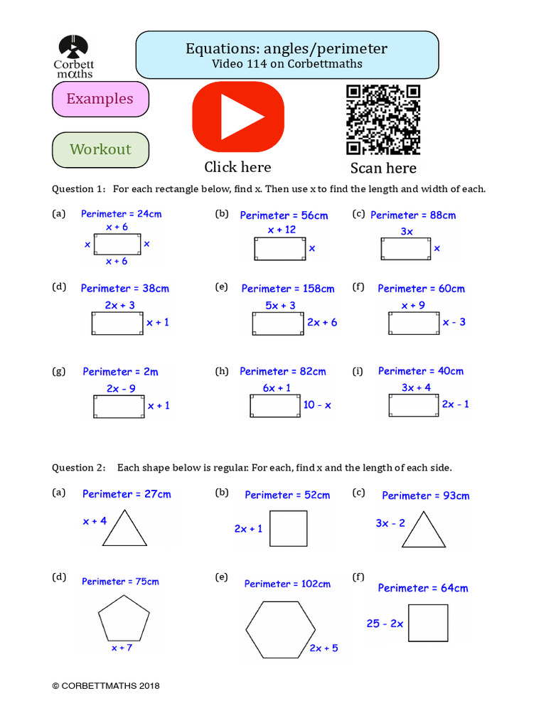 Equations Angles Perimeter PDF | PDF | Rectangle | Triangle