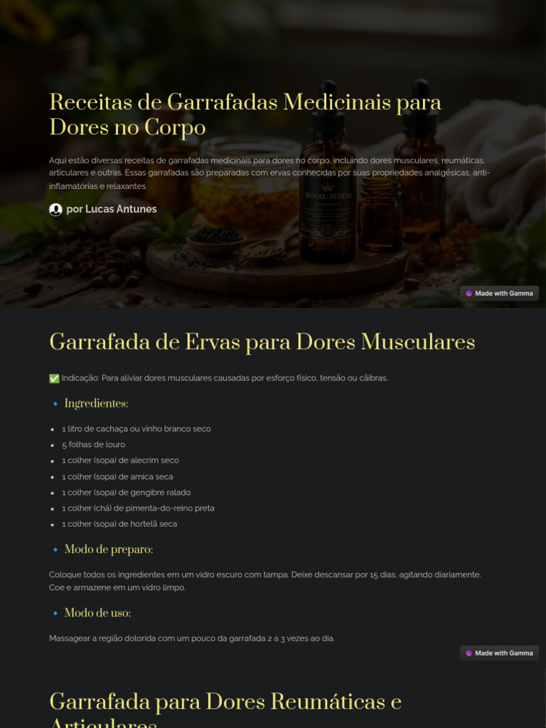 Receitas de Garrafadas Medicinais para Dores No Corpo | PDF