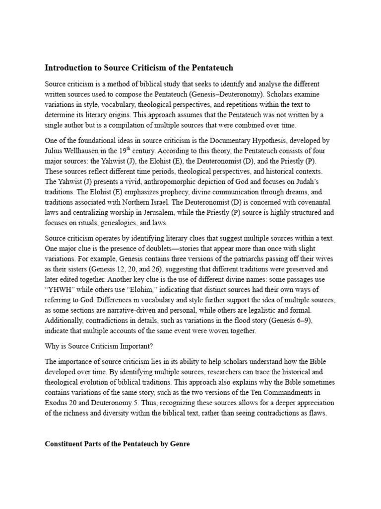 Constituent Parts of The Pentateuch - 115608 | PDF | Book Of Genesis ...