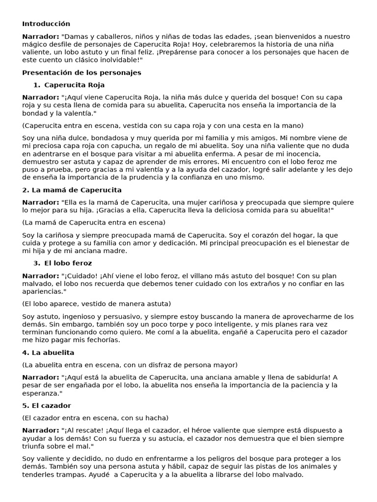 Personajes del Cuento Caperucita Roja | PDF | Caperucita Roja