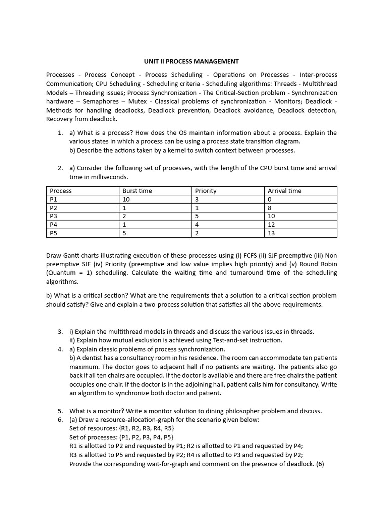 Unit II Process Management Upc Questions - Final | PDF | Scheduling (Computing) | Thread (Computing)