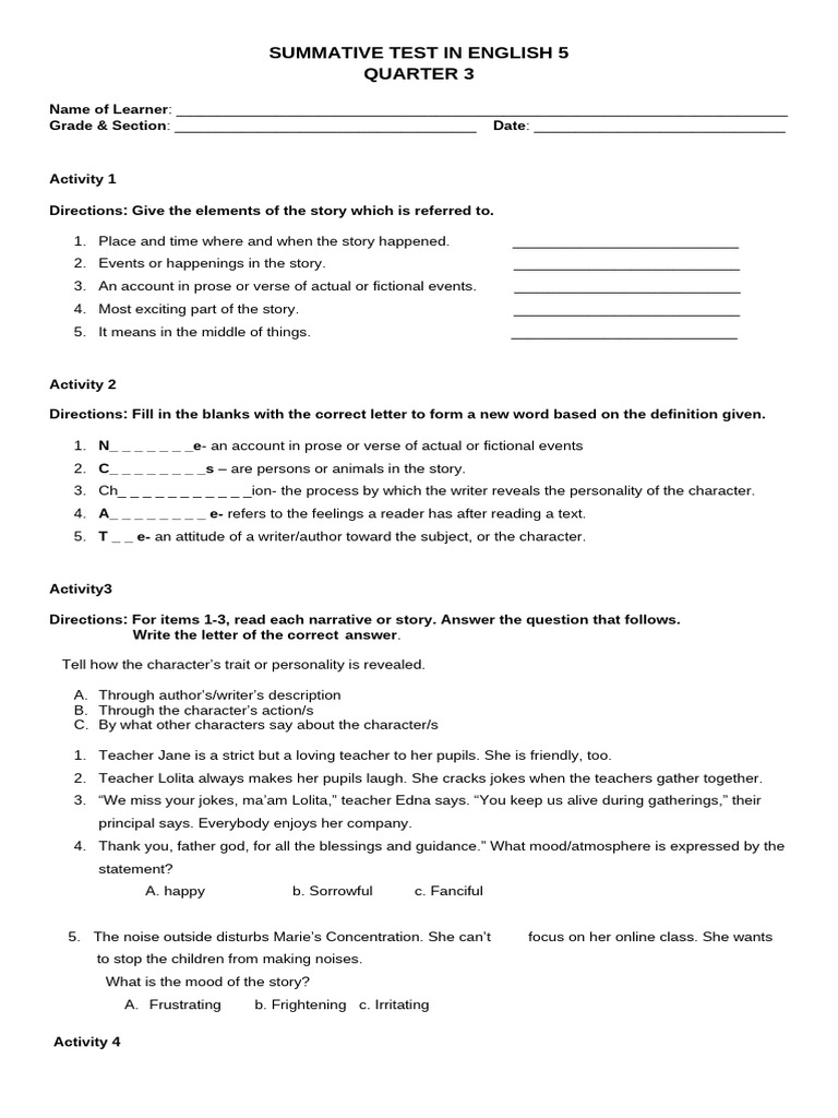 Summative Test in English 6 Q3 | PDF | Lolita