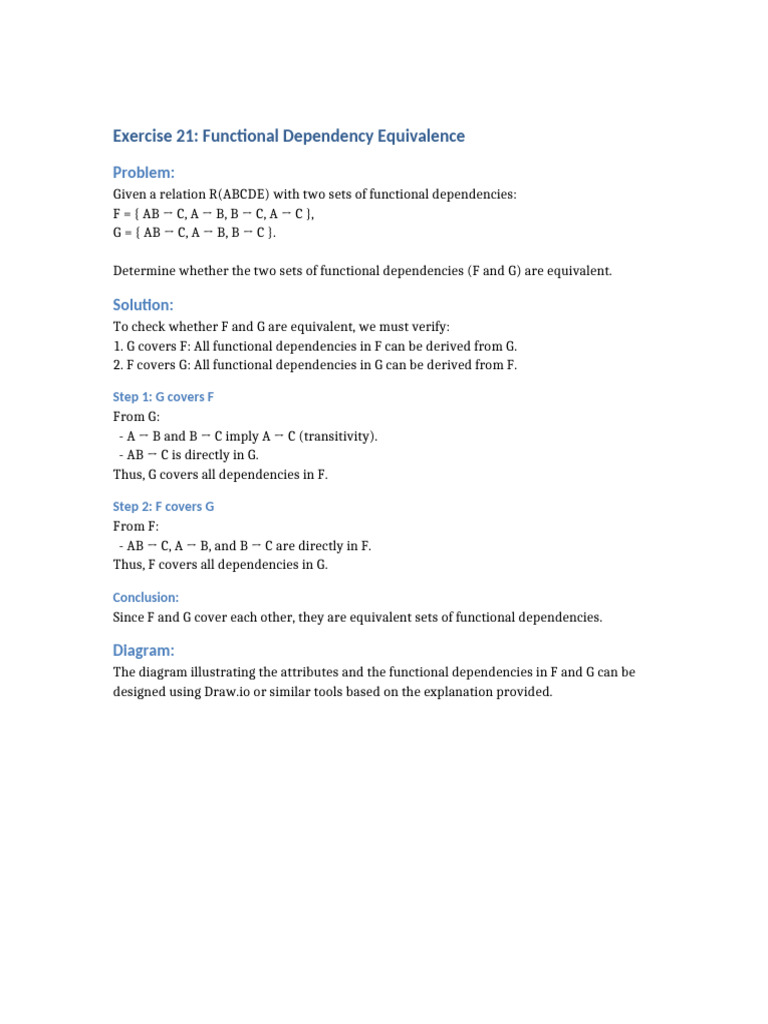 Exercise 21 FD Equivalence Corrected | PDF