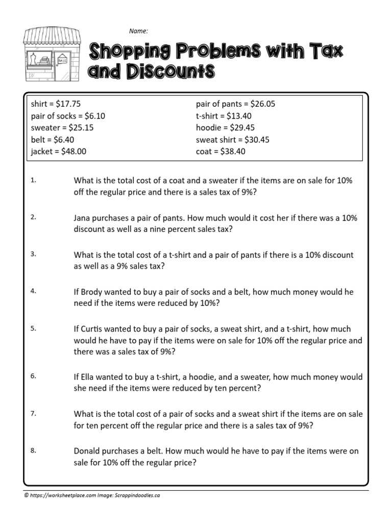 Money-problems-worksheets-2 | PDF | Prices | Sales Tax