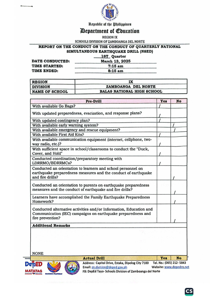 Nsed Earthquake Drill | PDF