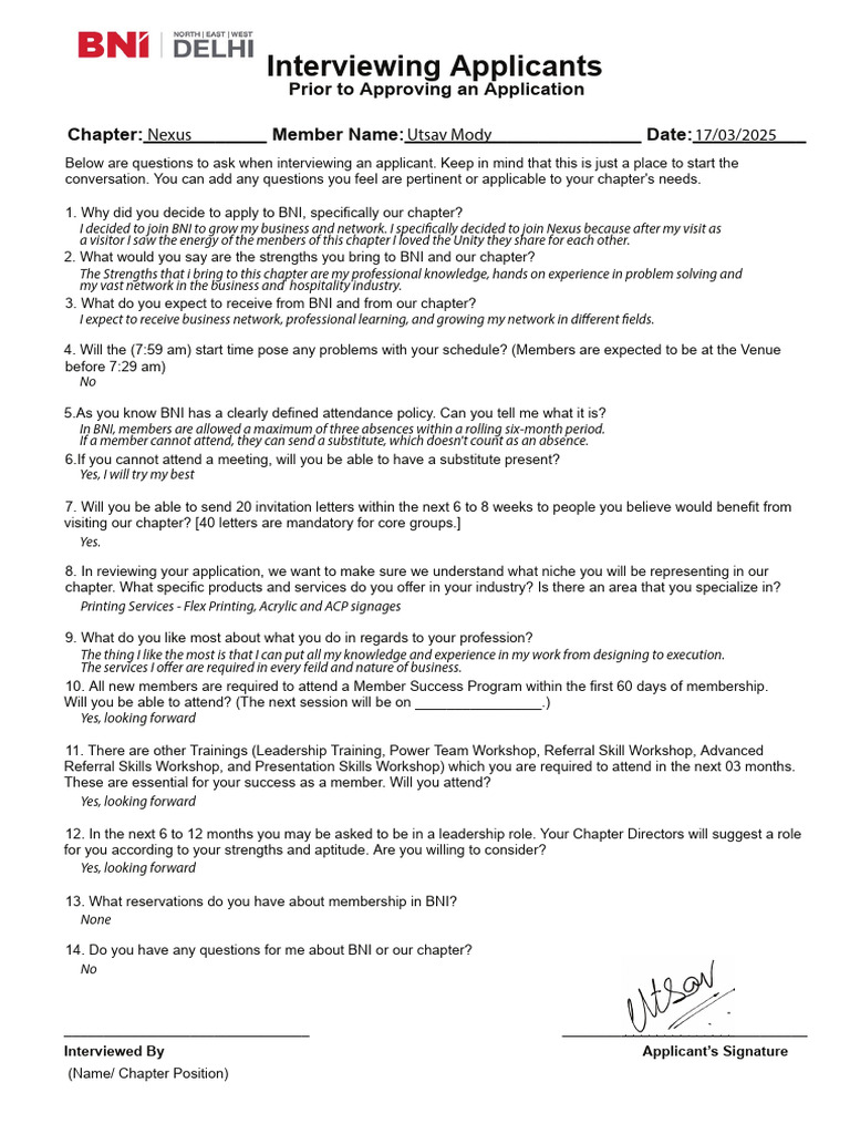 Interview Sheet - Template | PDF