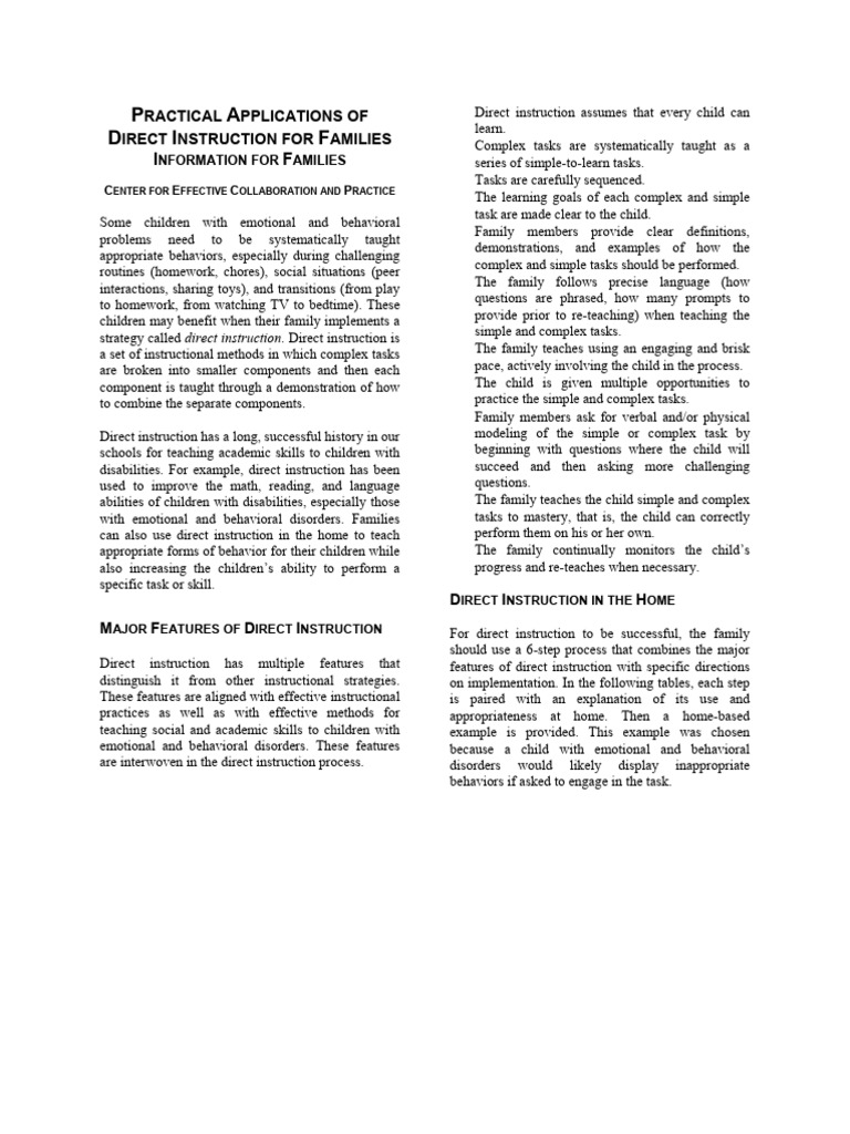 Direct Instruction Paper1 | PDF | Homework | Learning