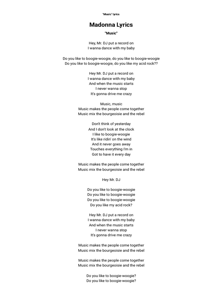 Madonna's "Music" Lyrics Overview | PDF